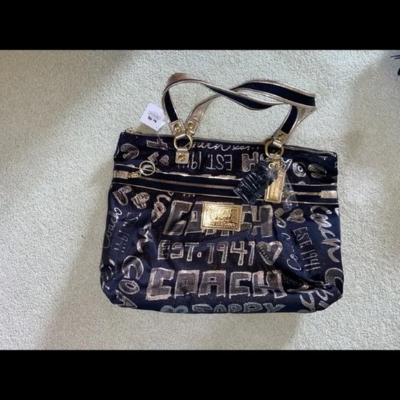 Coach | Bags | Coach Poppy Collection Black And Gold Large Tote | Poshmark